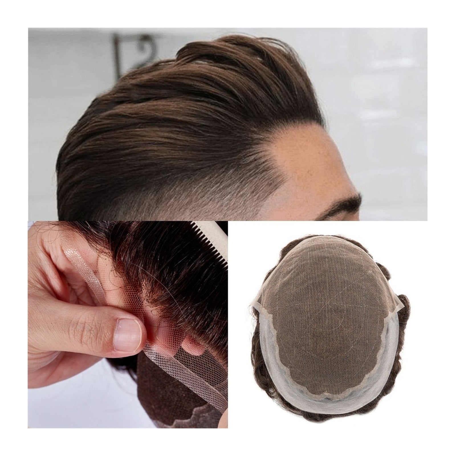 Toupee for Men French Lace & PU Base Men's Toupee 6" Human Hair System ...