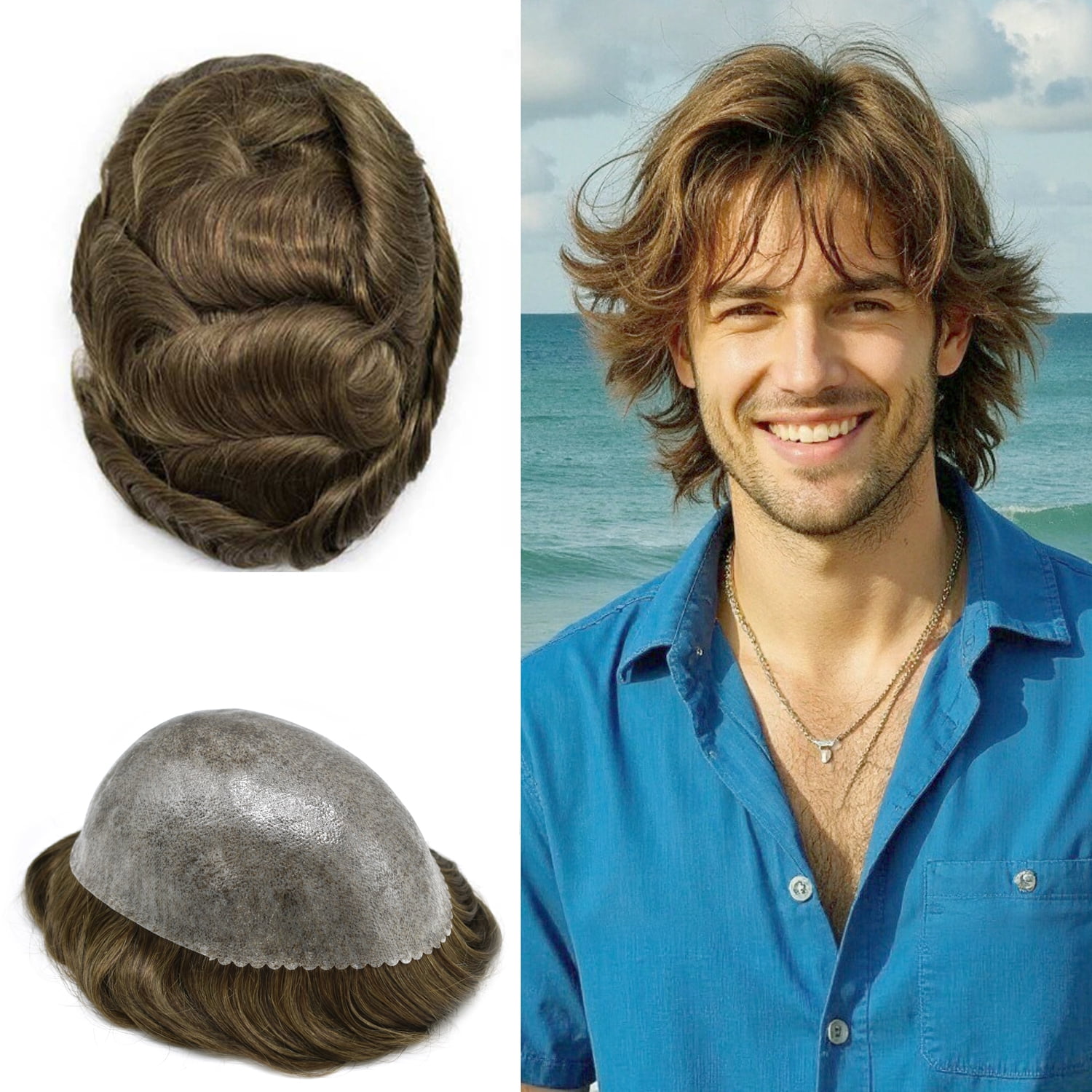 Toupee for Men Human Hair Replacement System 8"X10" Fine Mono Toupee ...