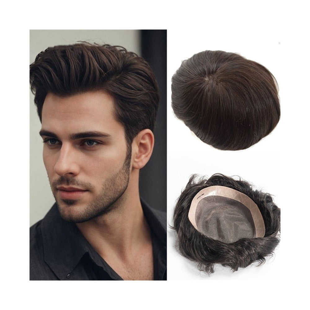 Toupee for Men Human Hair Replacement System Natural Hairline Fine Mono ...