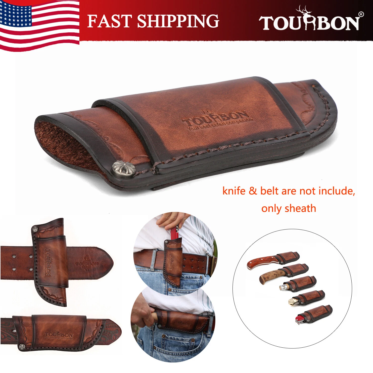 Tourbon 4" Knife Blade Sheath Belt Holster Mini Pocket Folding Knife ...