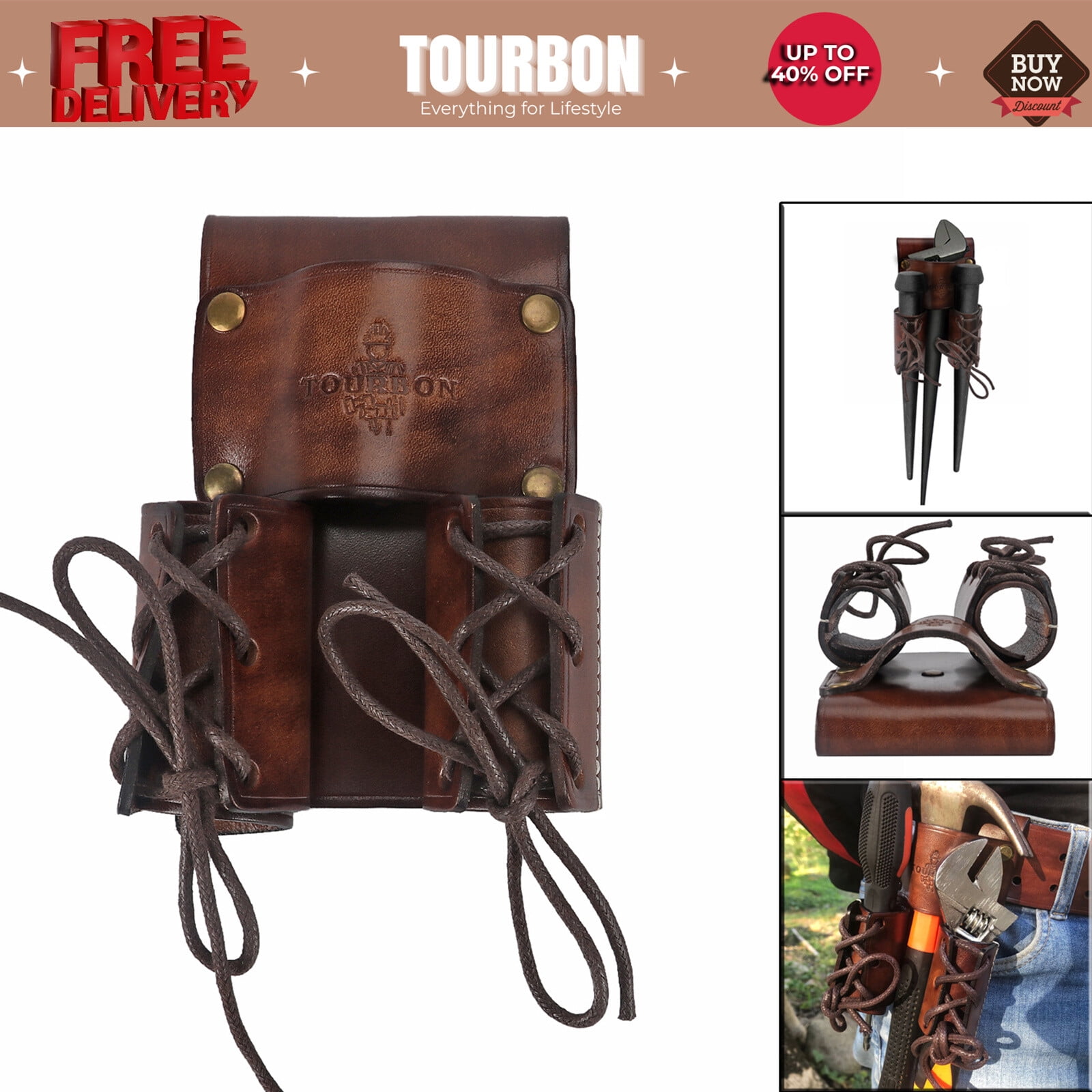 Tourbon Leather Double Bull Pin Spud Wrench Carrying Tools Pouch Holder ...