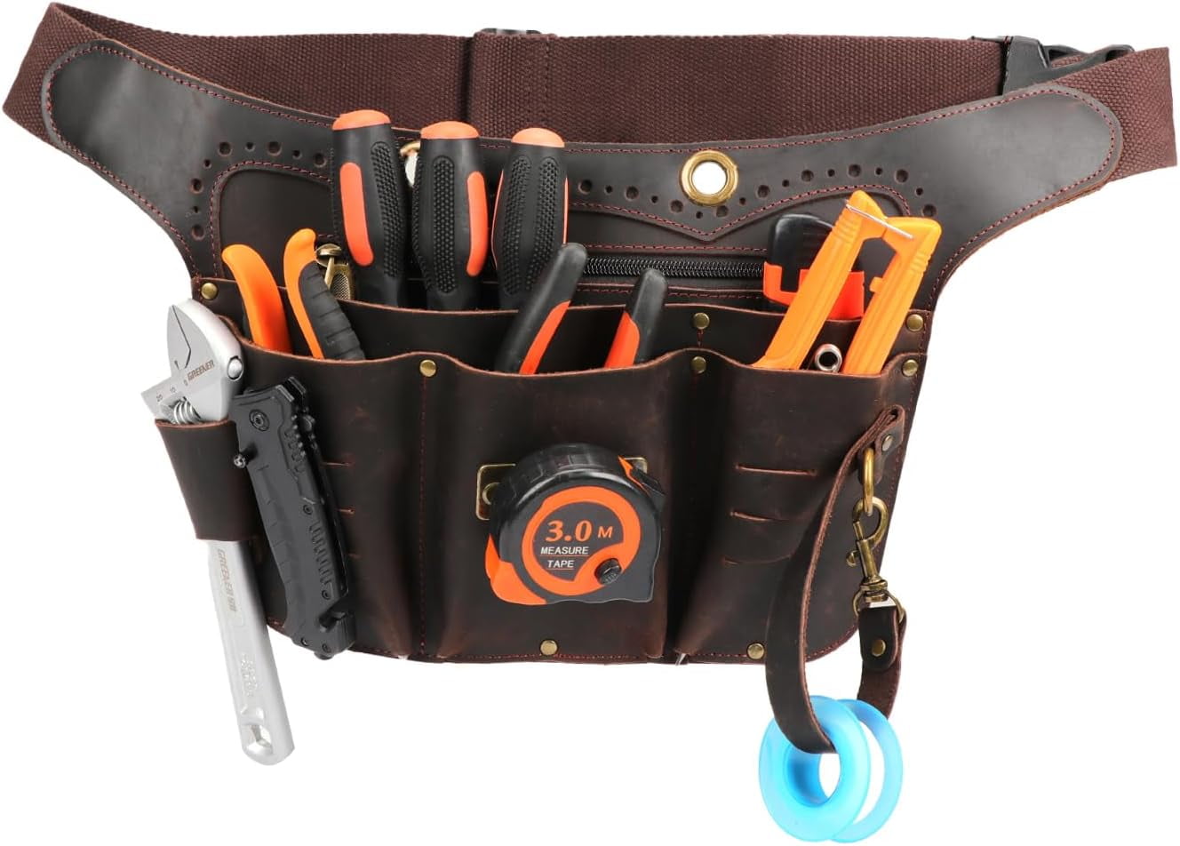 Tourbon Leather Utility Tool Belt Pouch 8 Pockets Tools Holster With ...