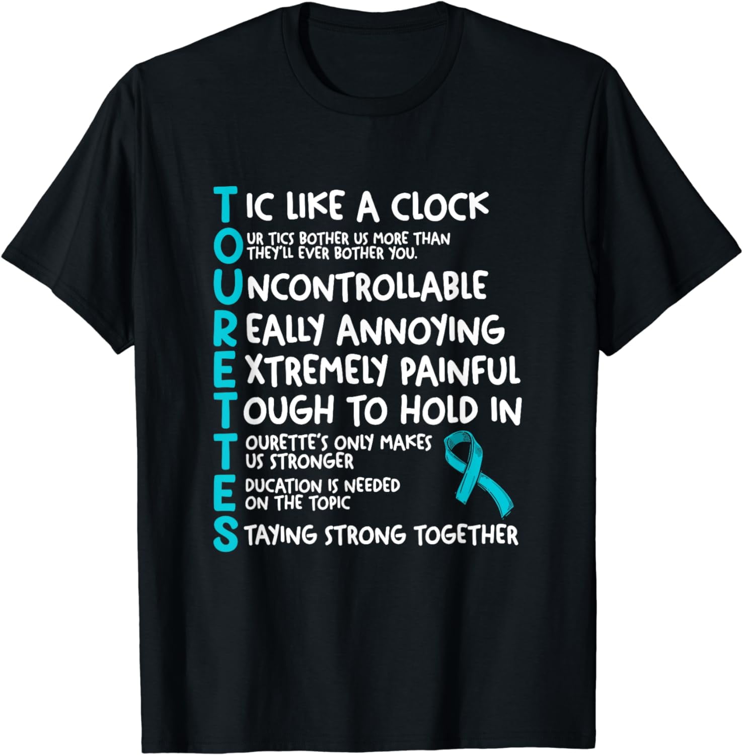 Tourettes Meaning Teal Ribbon Tourette Syndrome Awareness T-Shirt ...