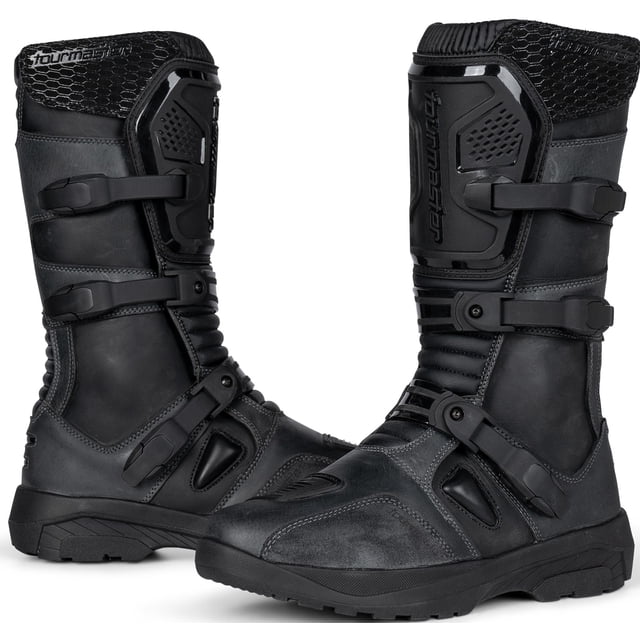 Tourmaster Highlander ADV Mens Leather Motorcycle Boots Black/Gray 10 ...