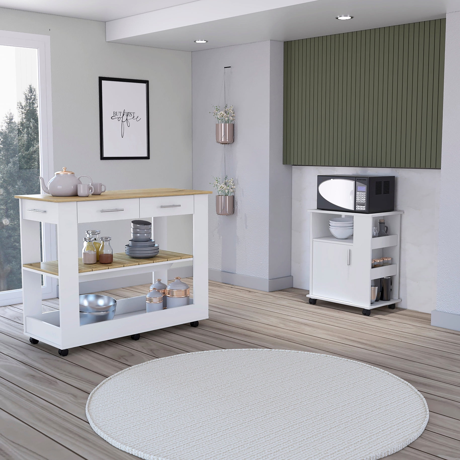 Tournament Kitchen - White And Oak. Island: 2 Open Shelves, Drawers ...