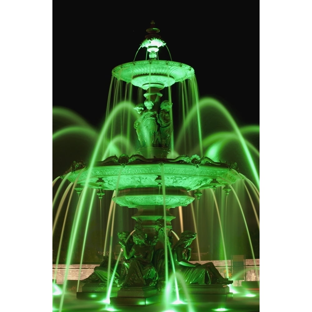 Tourny Fountain Illumination By Green Light; Quebec City Quebec Canada ...