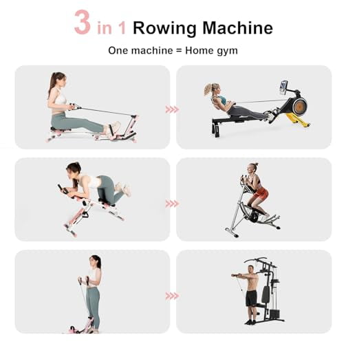 Tousains 3 in 1 Foldable Rowing Machine, AB Machine with 3 Level Angle ...