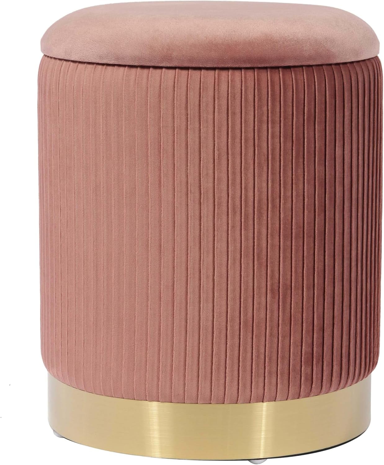 Tov Furniture Zoe Pleated Velvet Round Storage Ottoman (Blush ...