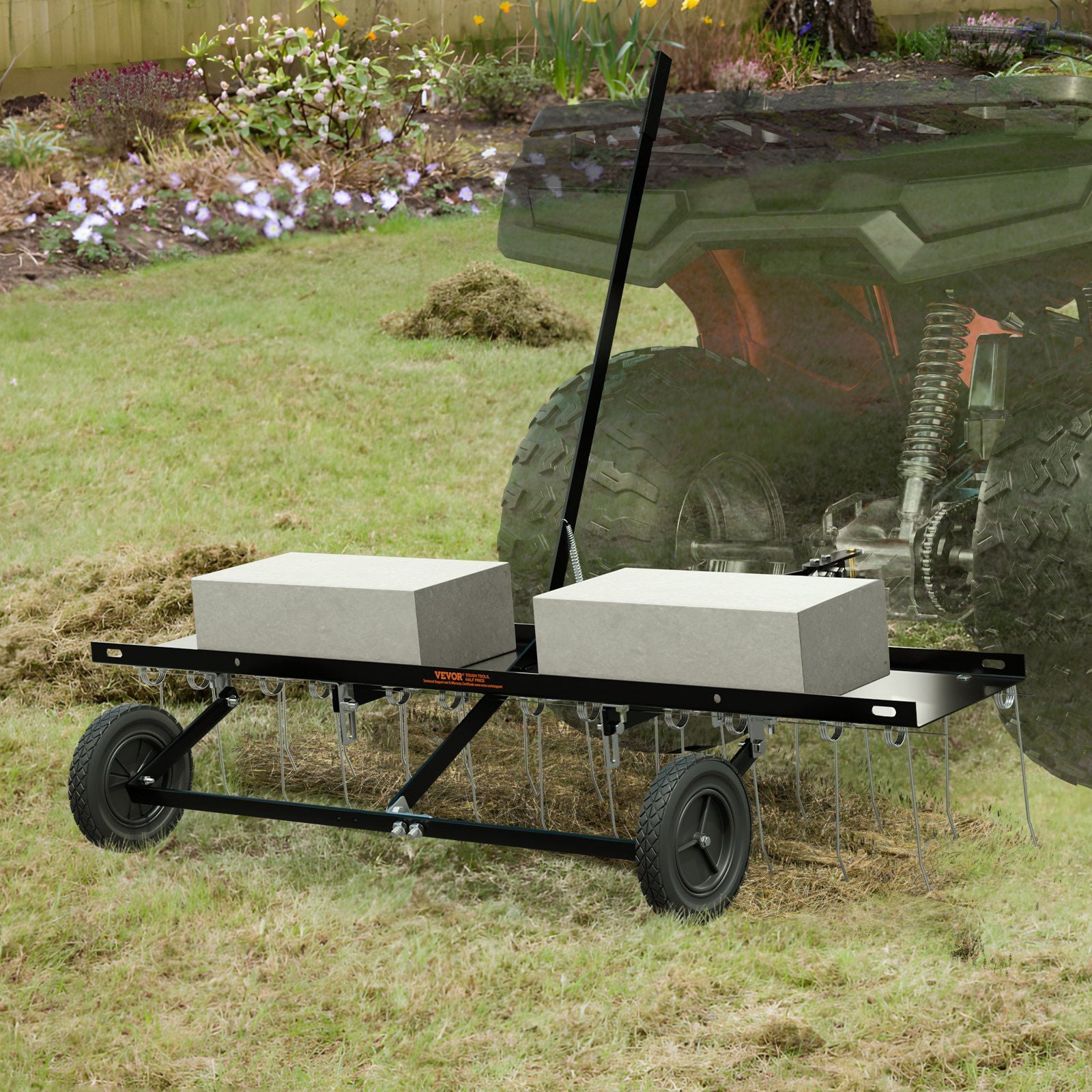 Tow-Behind Lawn Dethatcher 48-inch – 24 Steel Tines, Dethatching Rake ...