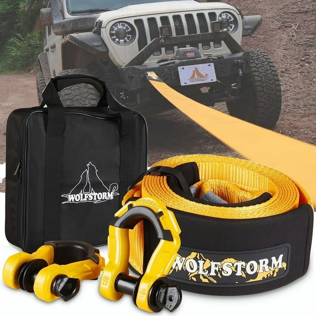 Tow Strap Recovery Kit: 4"x 30FT Tow Strap + 3/4" D-Ring Shackles (2pcs ...