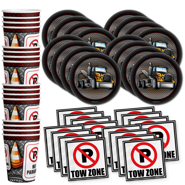 Tow Truck Birthday Party Supplies Set Plates Napkins Cups Tableware Kit ...