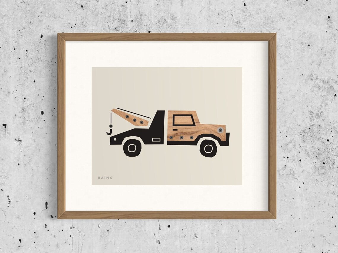 Tow Truck Transportation Vehicle Big Boy Room Art V2, UNFRAMED Size ...