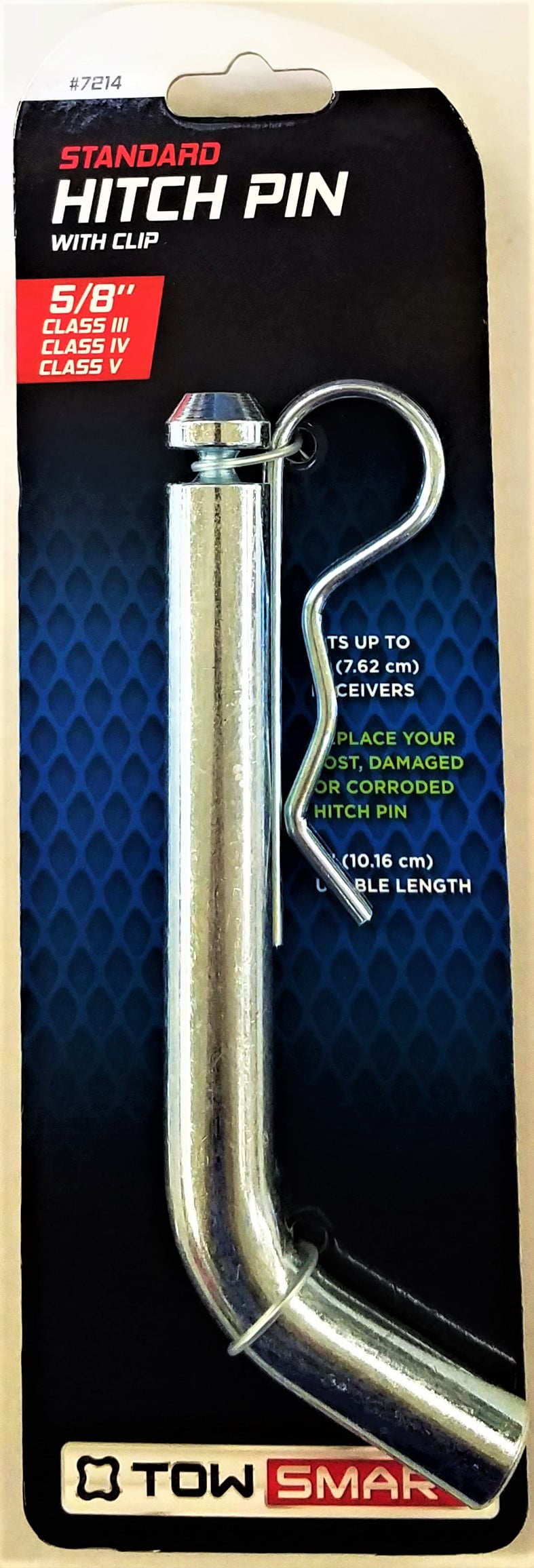 TowSmart Class V - 5/8" Diameter Hitch Pin with Clip - 4" Span - Fits 2 ...
