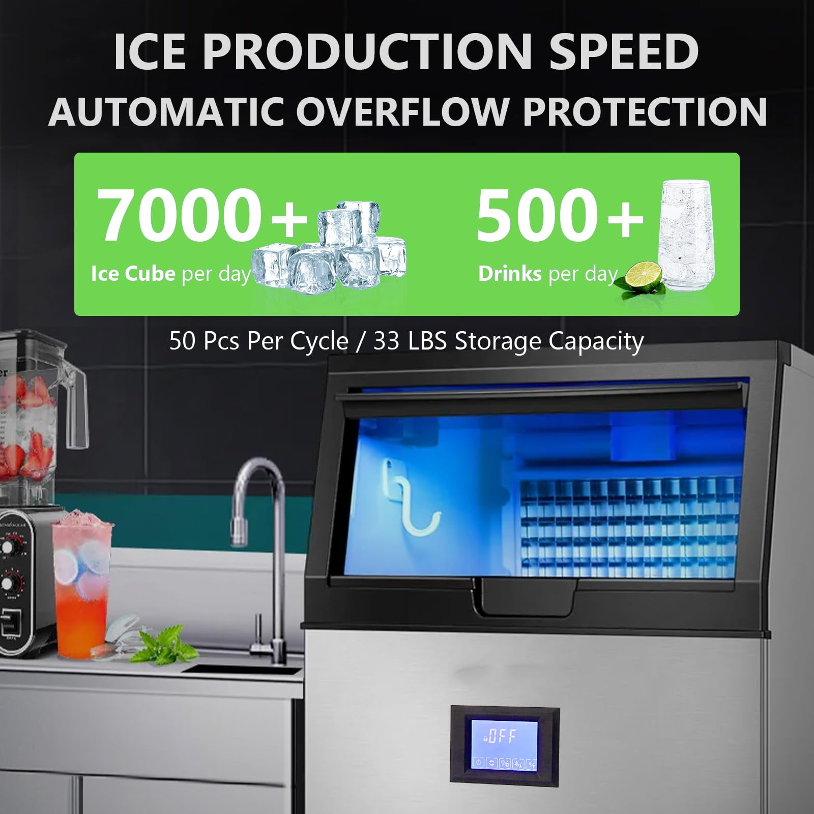 Towallmark 100Lbs/24H Ice Maker – Countertop Machine with 33lbs Storage ...