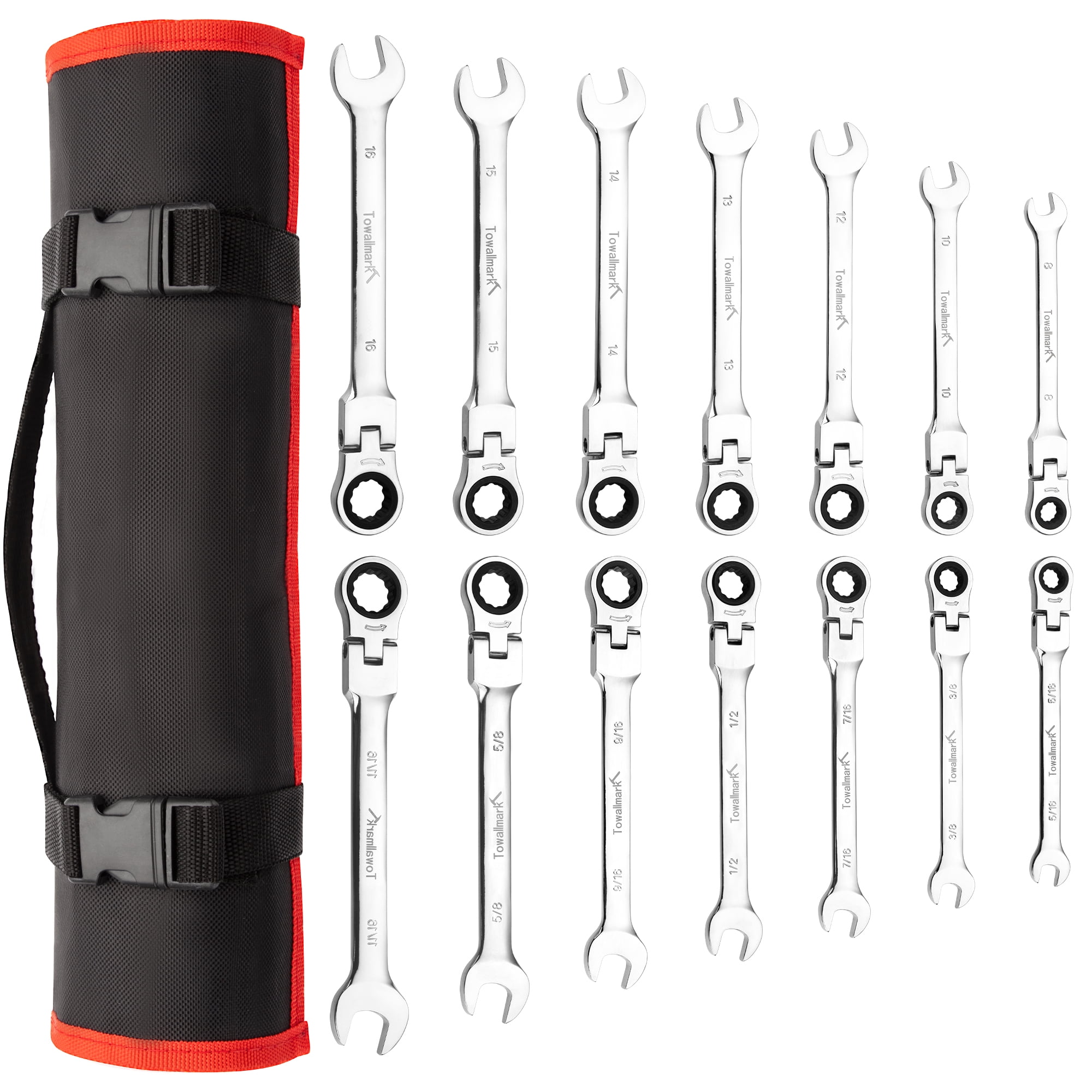 Towallmark 14-Piece Flex-Head Wrench Set, Ratcheting Combination Set ...