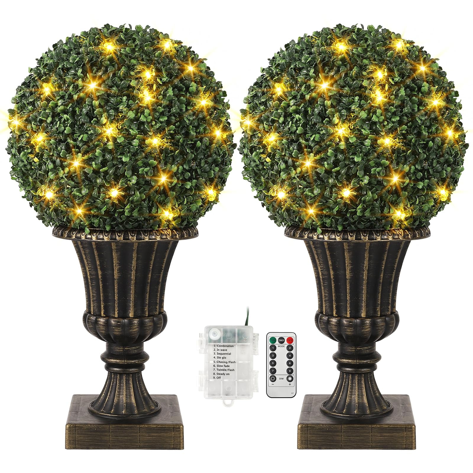 Towallmark 2 Pack 16 Inches Pre-Lit Artificial Boxwood Ball with Sturdy ...