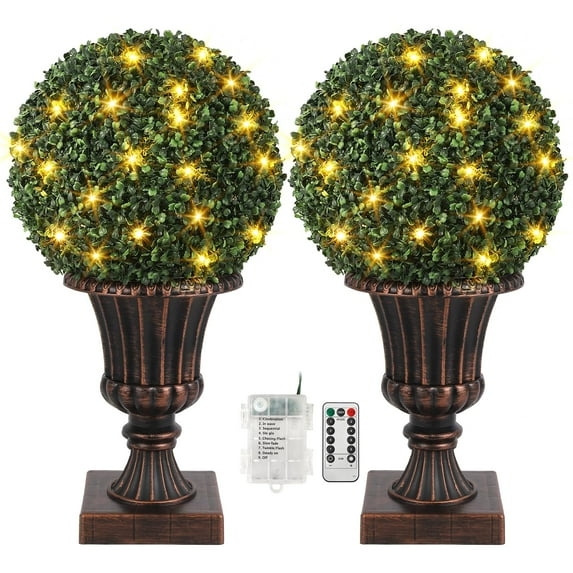 Towallmark 2 Pack 16 Inches Pre-Lit Artificial Boxwood Ball with Sturdy ...