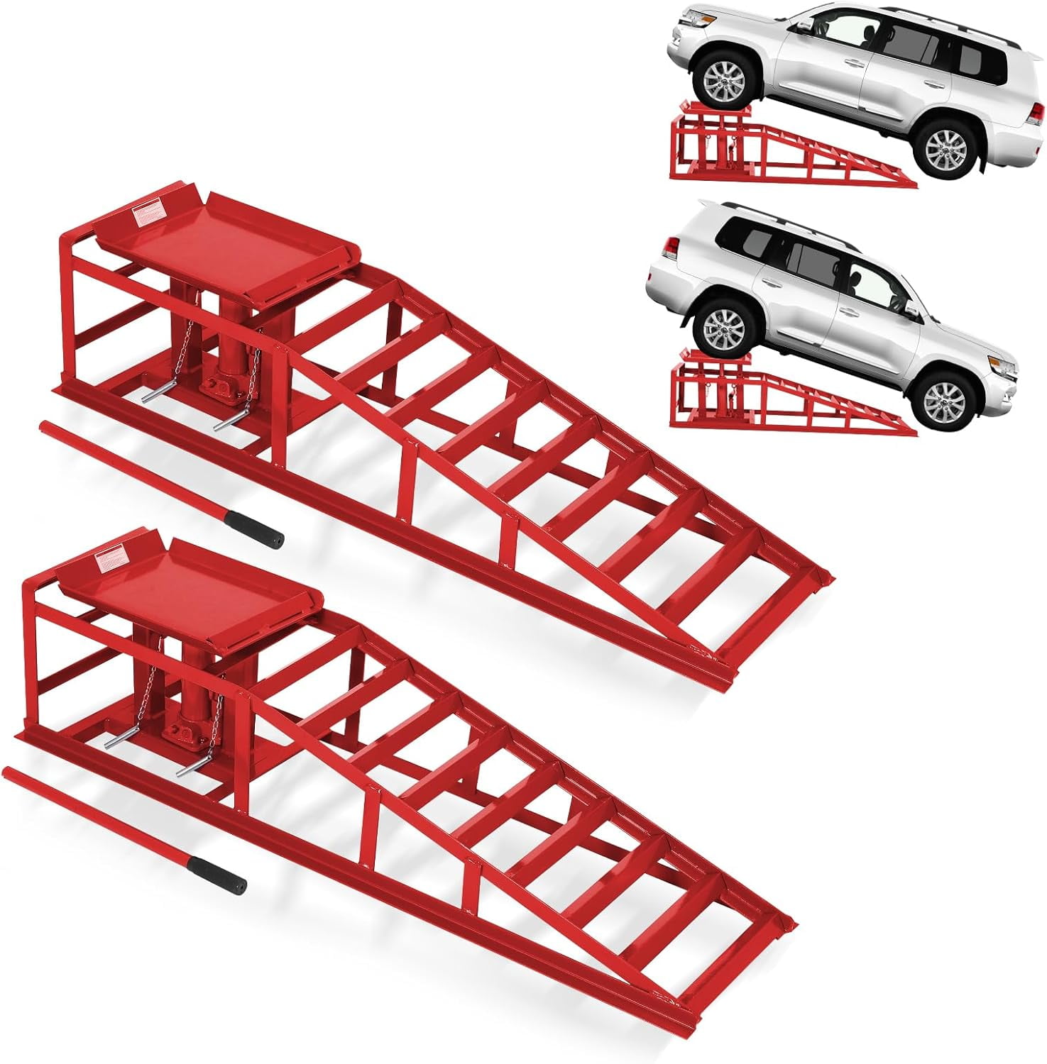 Towallmark 2-Pack Hydraulic Car Ramps, Heavy-Duty Vehicle Steel Ramps ...