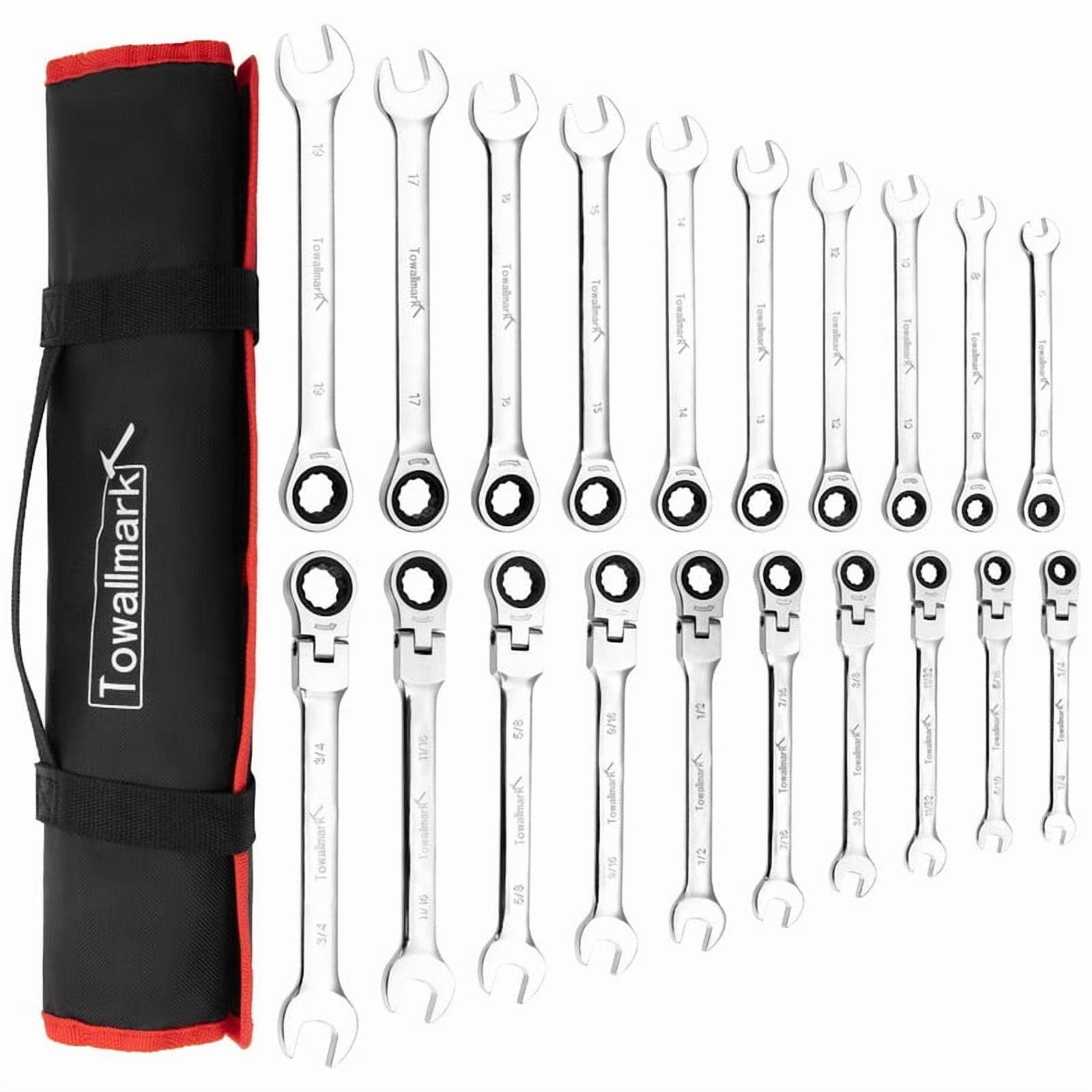 Towallmark 20 PCS Flex Head Ratcheting Wrench Set, Professional Ratchet ...