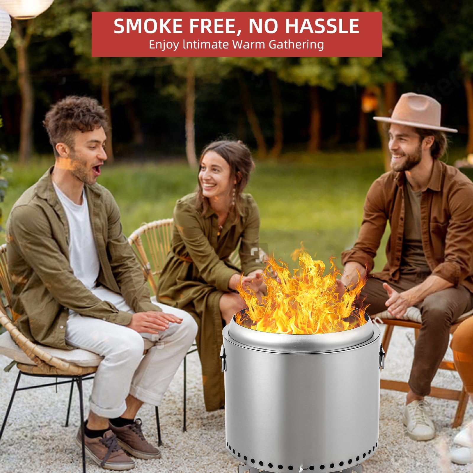 Towallmark 21.6" Smokeless Stainless Steel Fire Pit, Portable Wood ...