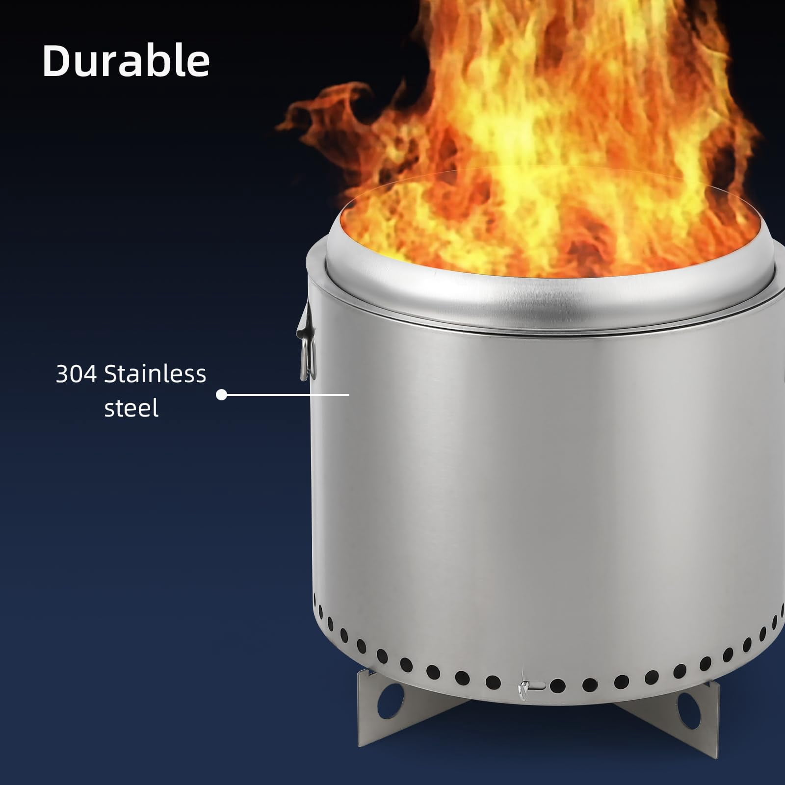 Towallmark 21.6" Smokeless Wood Burning Fire Pit, 304 Stainless Steel ...