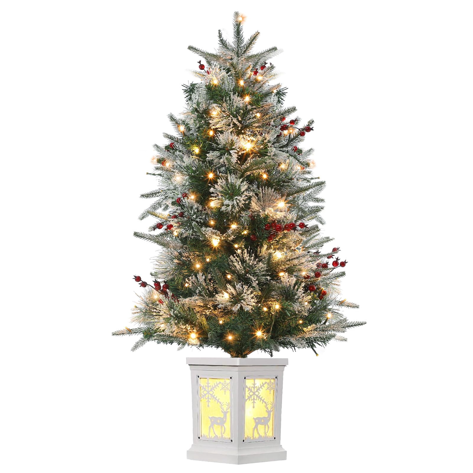 Towallmark 4.5ft Pre-Lit Artificial Christmas Tree, Small Flocked ...