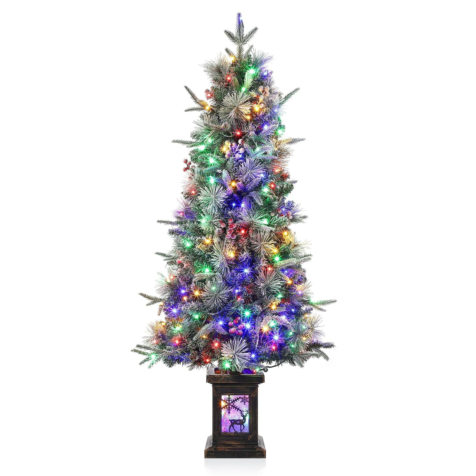 Towallmark 4.5ft Pre-Lit Artificial Slim Christmas Tree, Flocked or ...