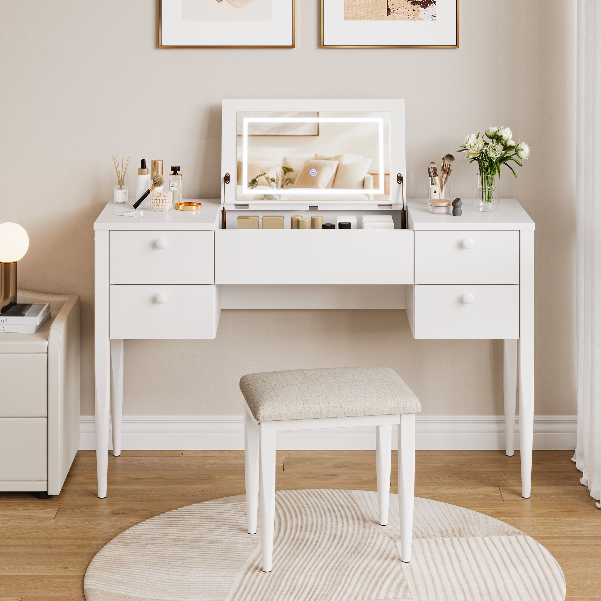 Towallmark 47" Makeup Vanity Desk with Flip Top Mirror and Lights ...