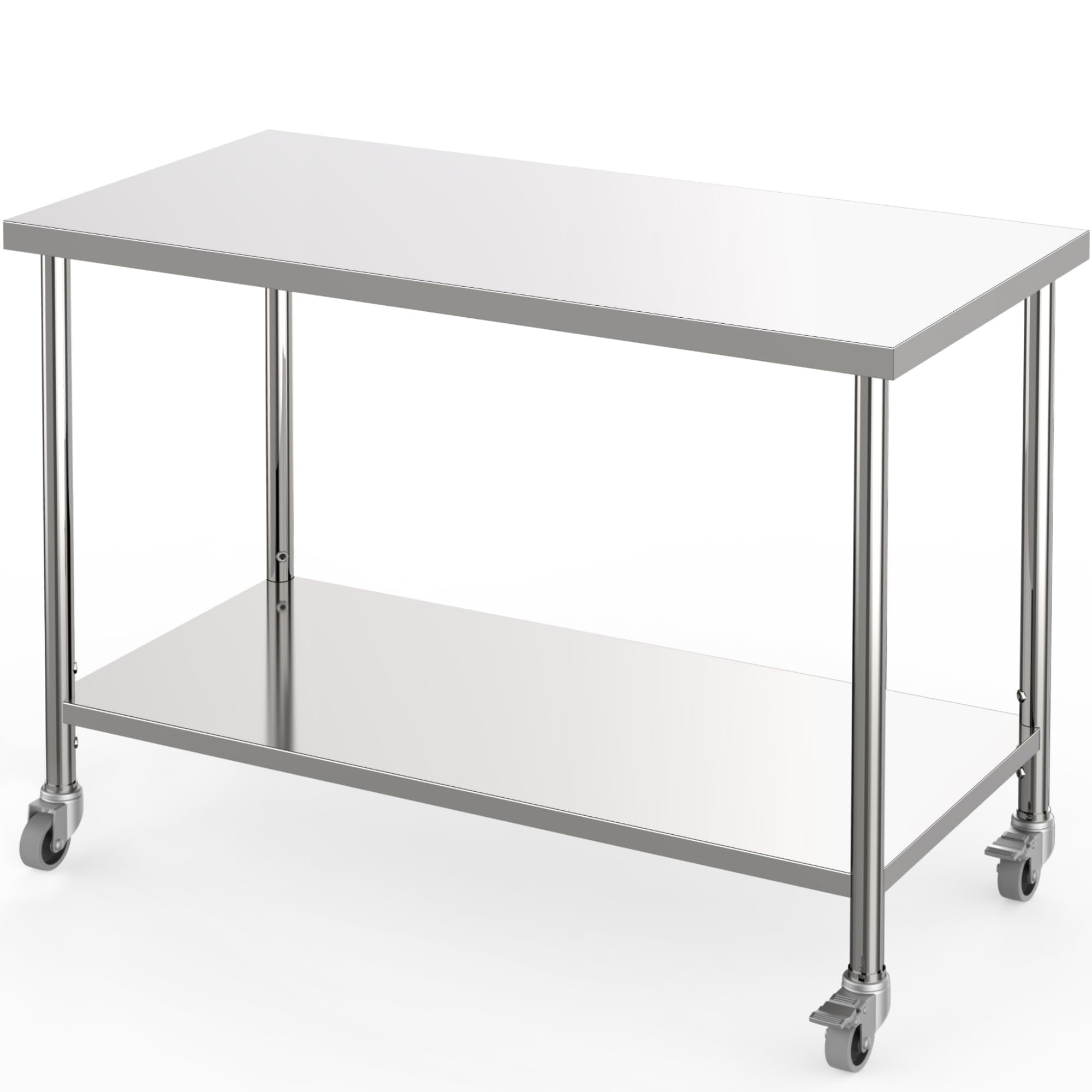 Towallmark 48" x 24" Stainless Steel Utility Table, Heavy-Duty Rolling ...