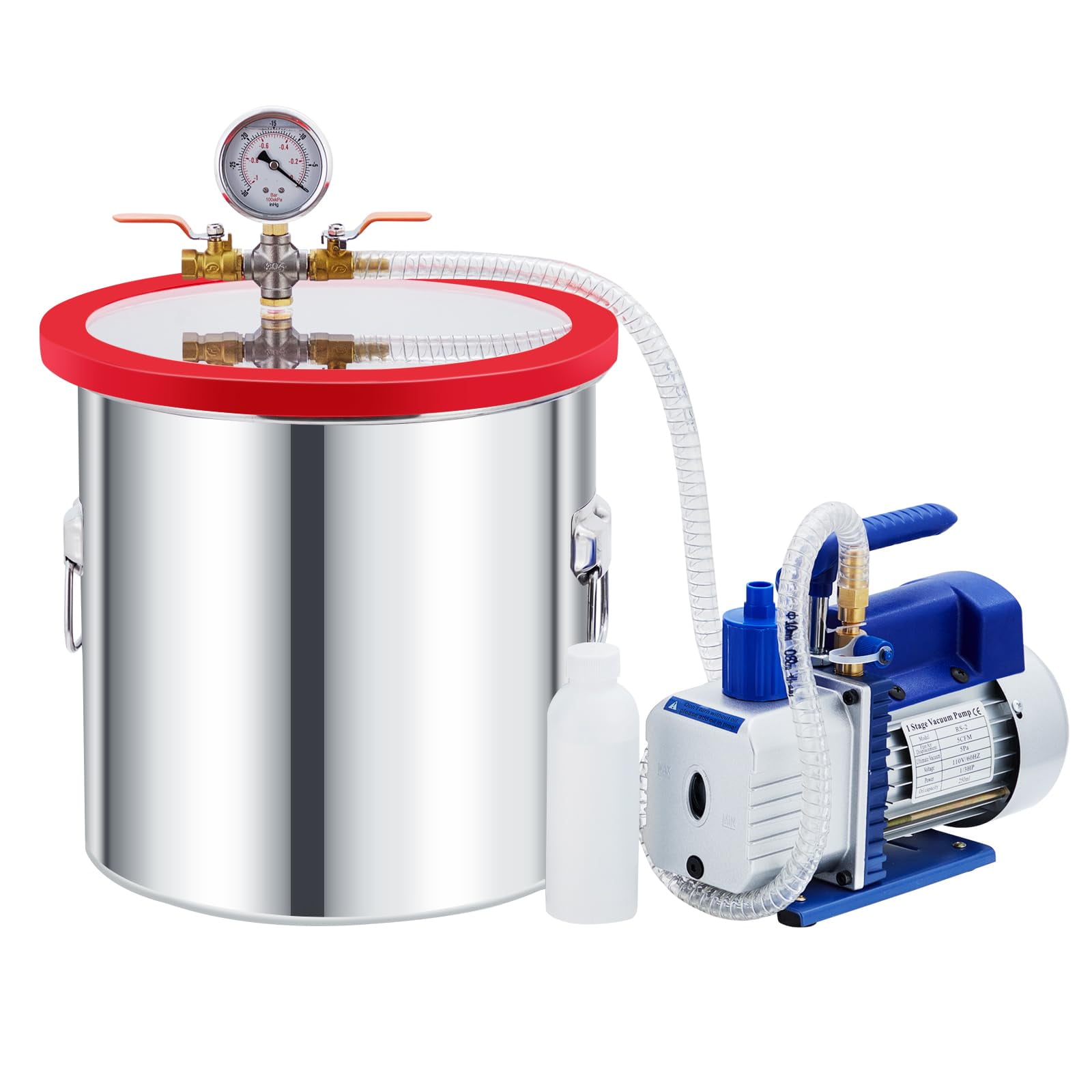 Towallmark 5 Gallon Vacuum Chamber Kit with 1/3 HP Pump, Acrylic Lid, 5 ...