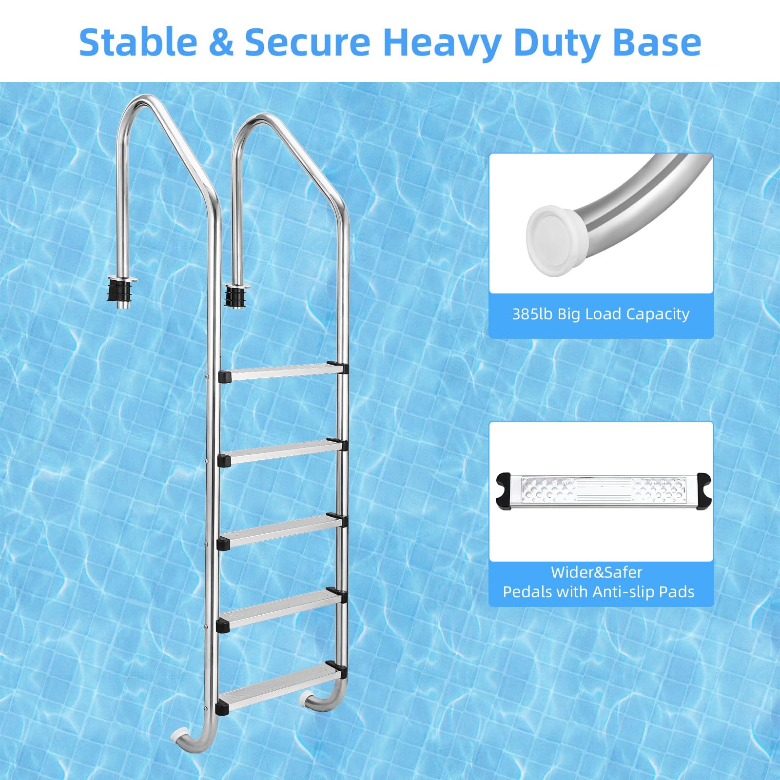 Towallmark 5-Step Pool Ladder – Heavy-Duty Stainless Steel Escalator ...