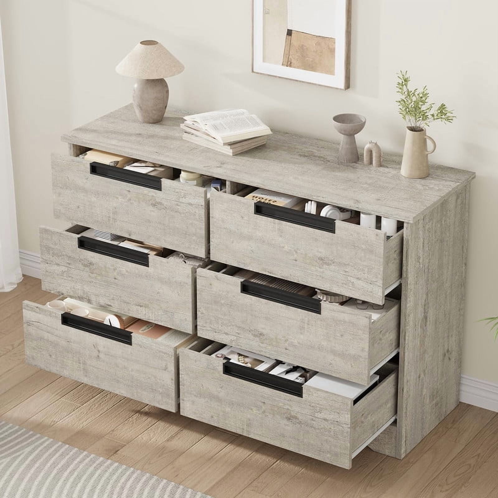 Towallmark 6 Drawer Dresser for Bedroom, Gray Chest of Drawers with ...