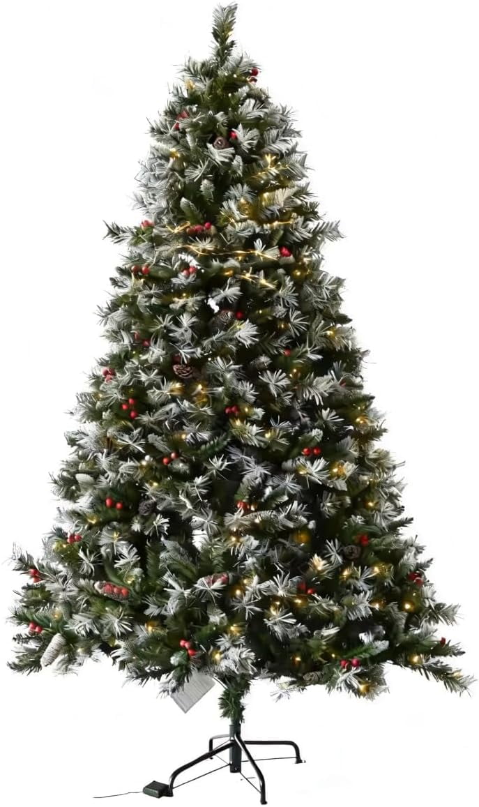 Towallmark 6 Ft Pre-Lit Christmas Tree, Partially Flocked & Frosted ...