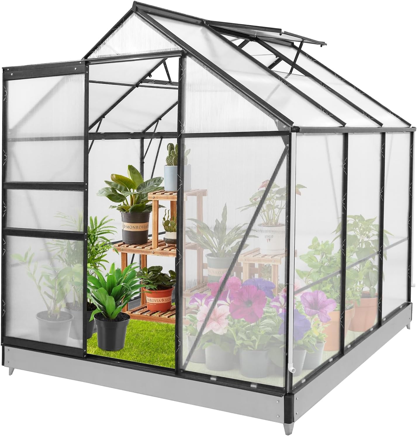Towallmark 6x6x7 Outdoor Walk-in Hobby Greenhouse with Adjustable Roof ...