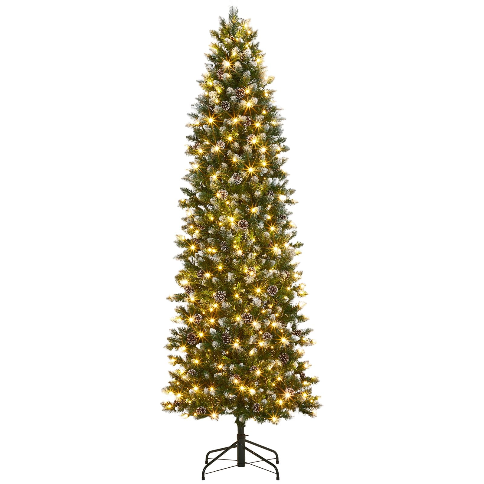 Towallmark 9Ft Pre-Lit Partially Flocked Pencil Christmas Tree w/ Warm ...