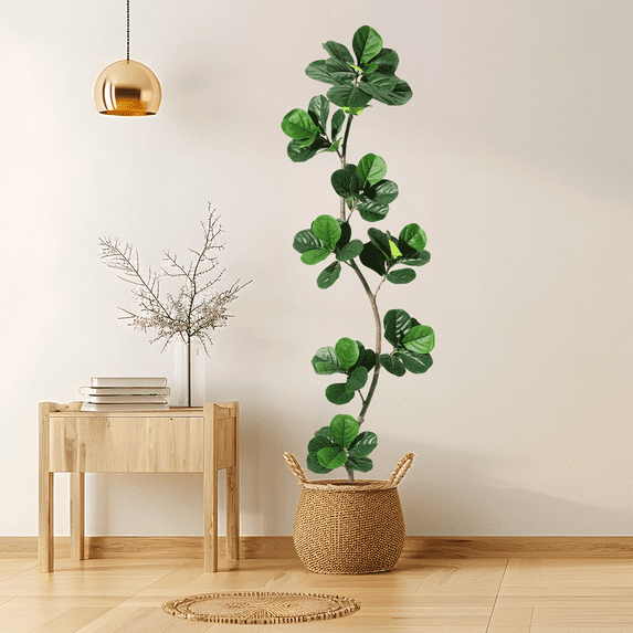 Towallmark Artificial Fiddle Leaf Fig Tree with Black Pot, 7FT Likelife ...