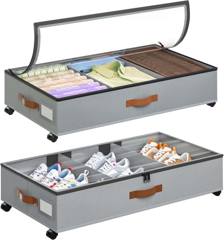 Towallmark Under Bed Storage Containers, 2 Pack with Wheels & Clear ...