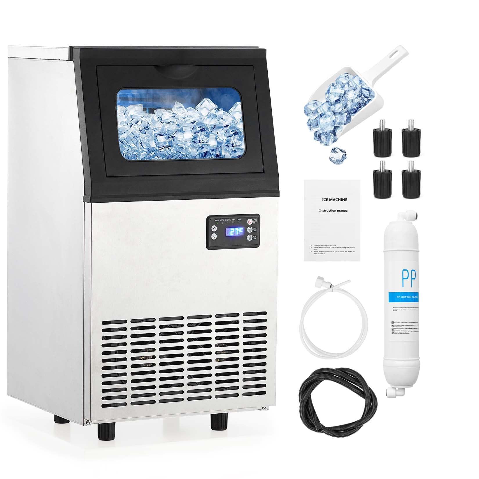 Towallmark Commercial Ice Maker Machine, 110Lbs/24H 20Lbs Bin ...