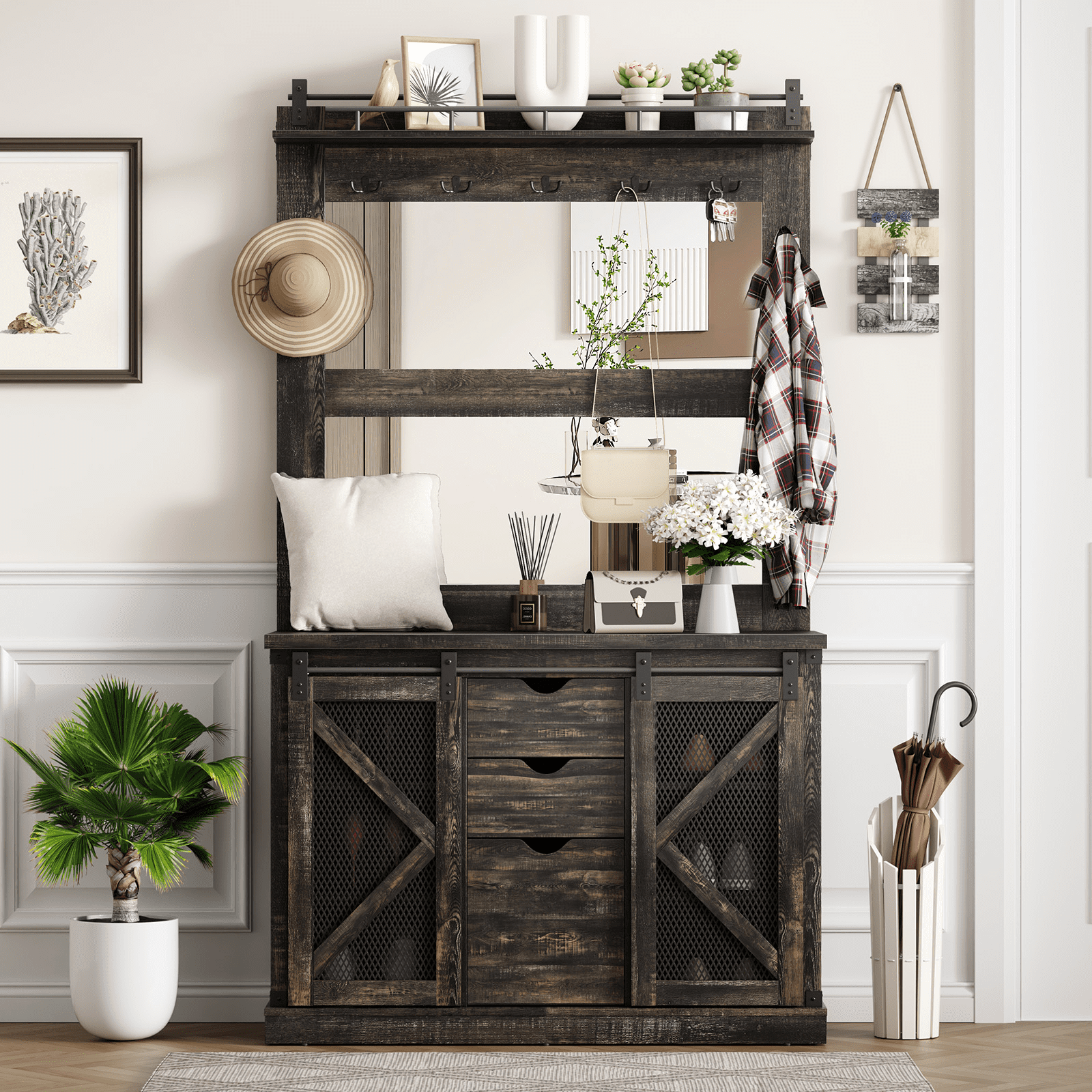 Towallmark Entryway Hall Tree with Bench and Storage,2 Mirrors Hall ...