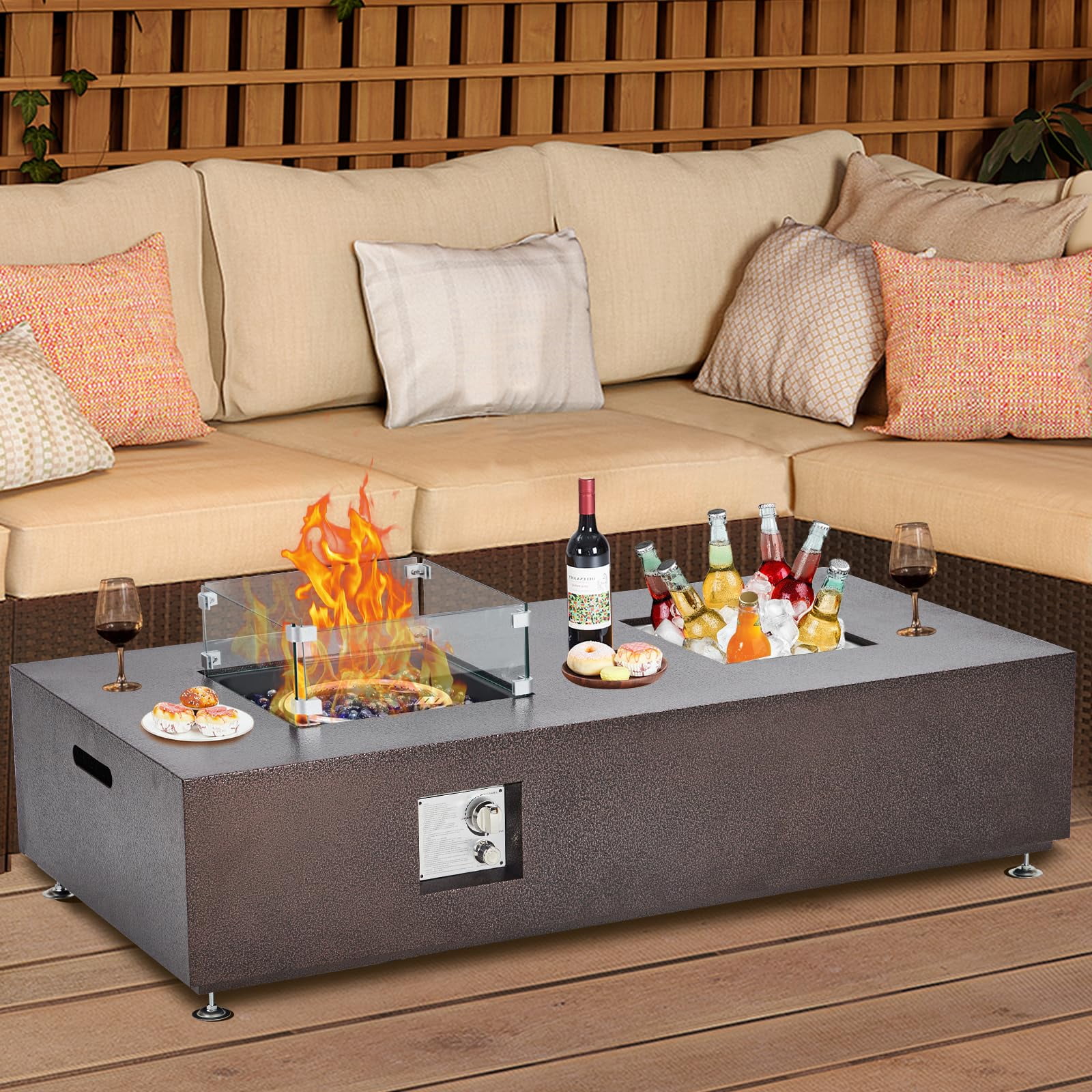 Towallmark Fire Pits For Garden,56" Propane Fire Pit Table with Ice ...