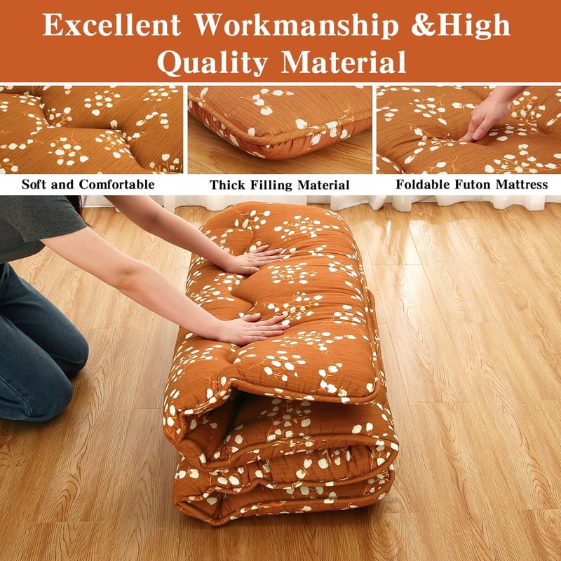 Towallmark Floral Pattern Japanese Futon Mattress for Adults, Twin Size ...