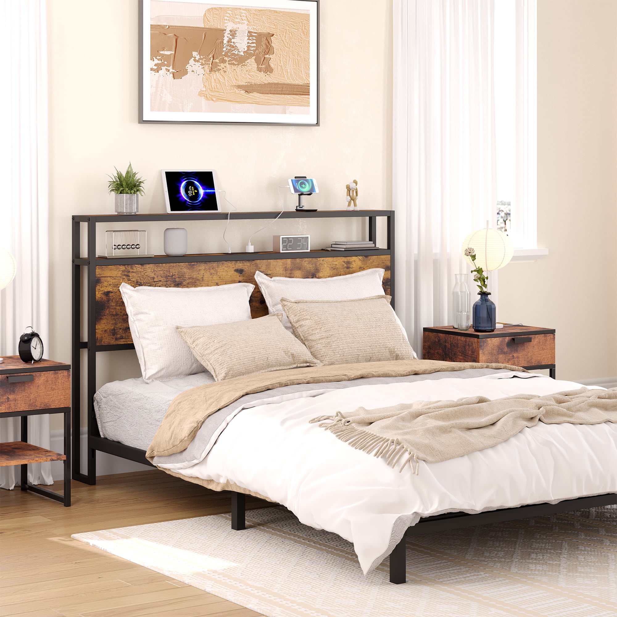 Towallmark Full Size Headboard, Headboard with 2 Outlets, LED Lights ...