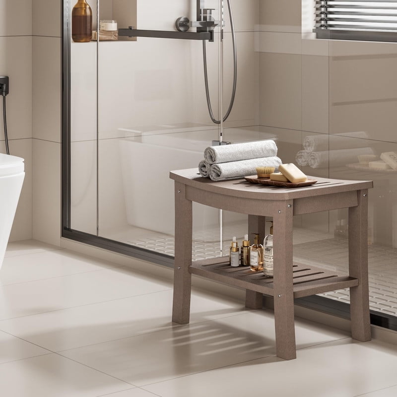 Towallmark HDPE Shower Bench With Storage Shelf, Waterproof Bath Seat ...