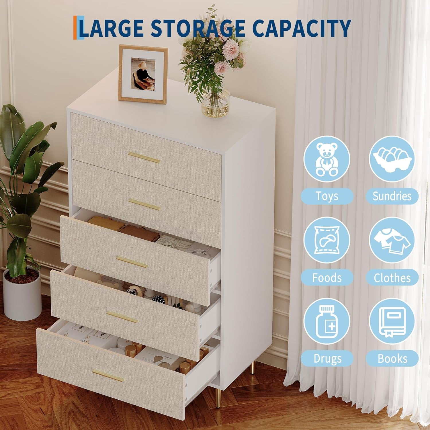 Towallmark Modern White Dresser for Bedroom, Slim Drawer Dresser ...