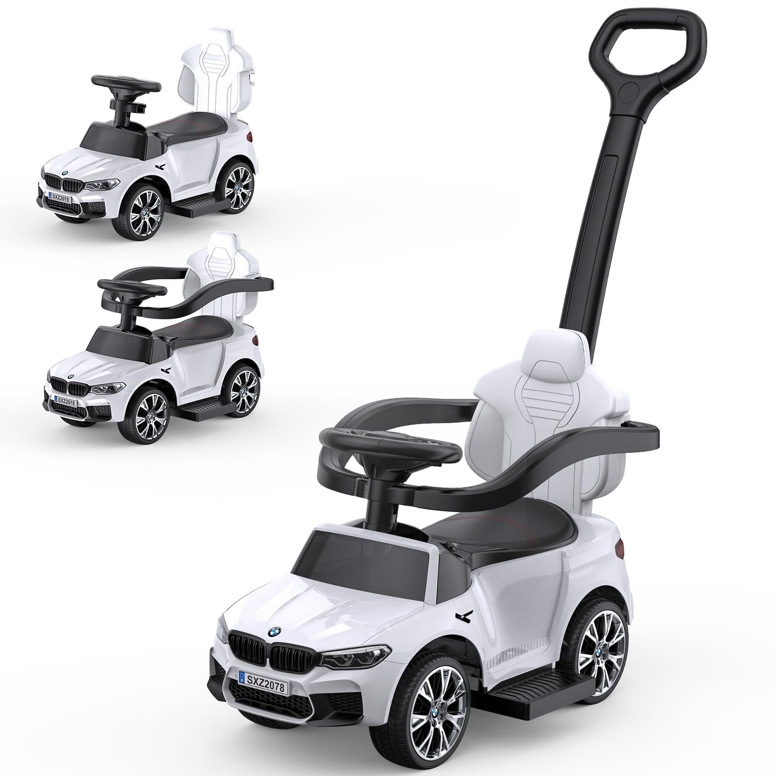 Official BMW 4-in-1 Ride-On Push Car, Adjustable Seat, Horn, Lights ...