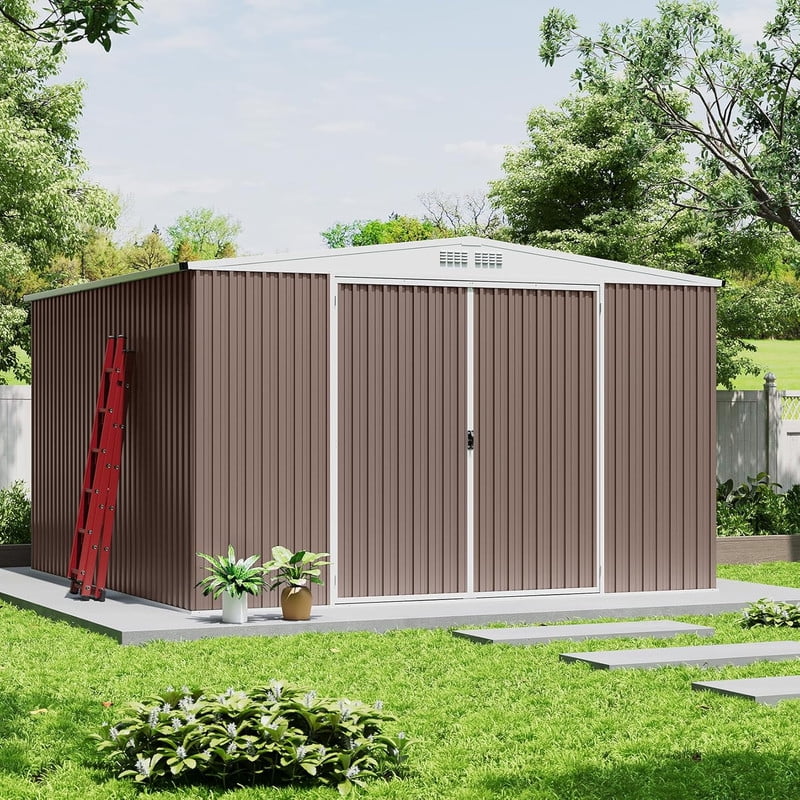 Towallmark Outdoor Storage Shed, 10X10 Galvanized Steel Metal Shed With ...
