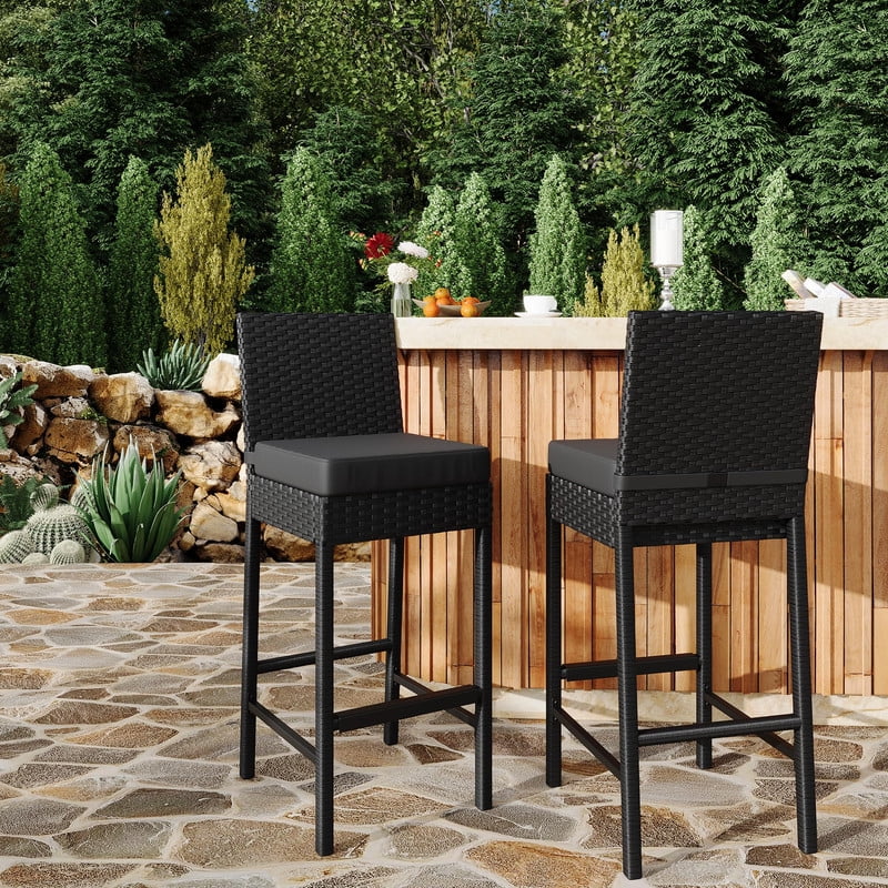 Towallmark Patio Wicker Barstools With Cushions, Outdoor Wicker Bar ...