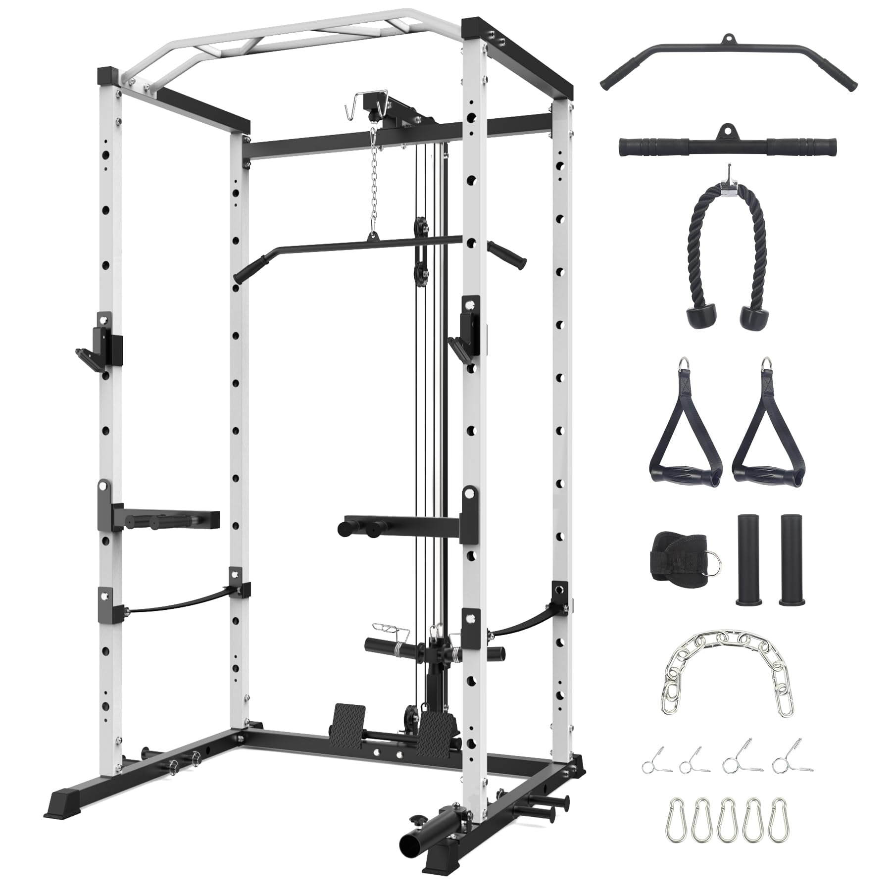 Towallmark Power Cage, Squat Rack for Home Gym with Lat Pulldown, Multi ...