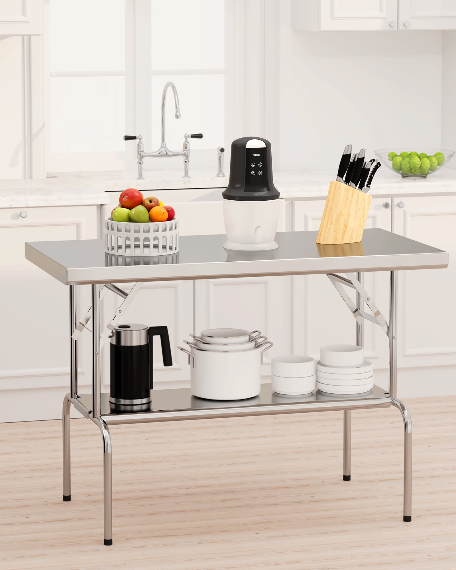 Towallmark Stainless Steel Folding Work Table with Undershelf,48" x 24 ...