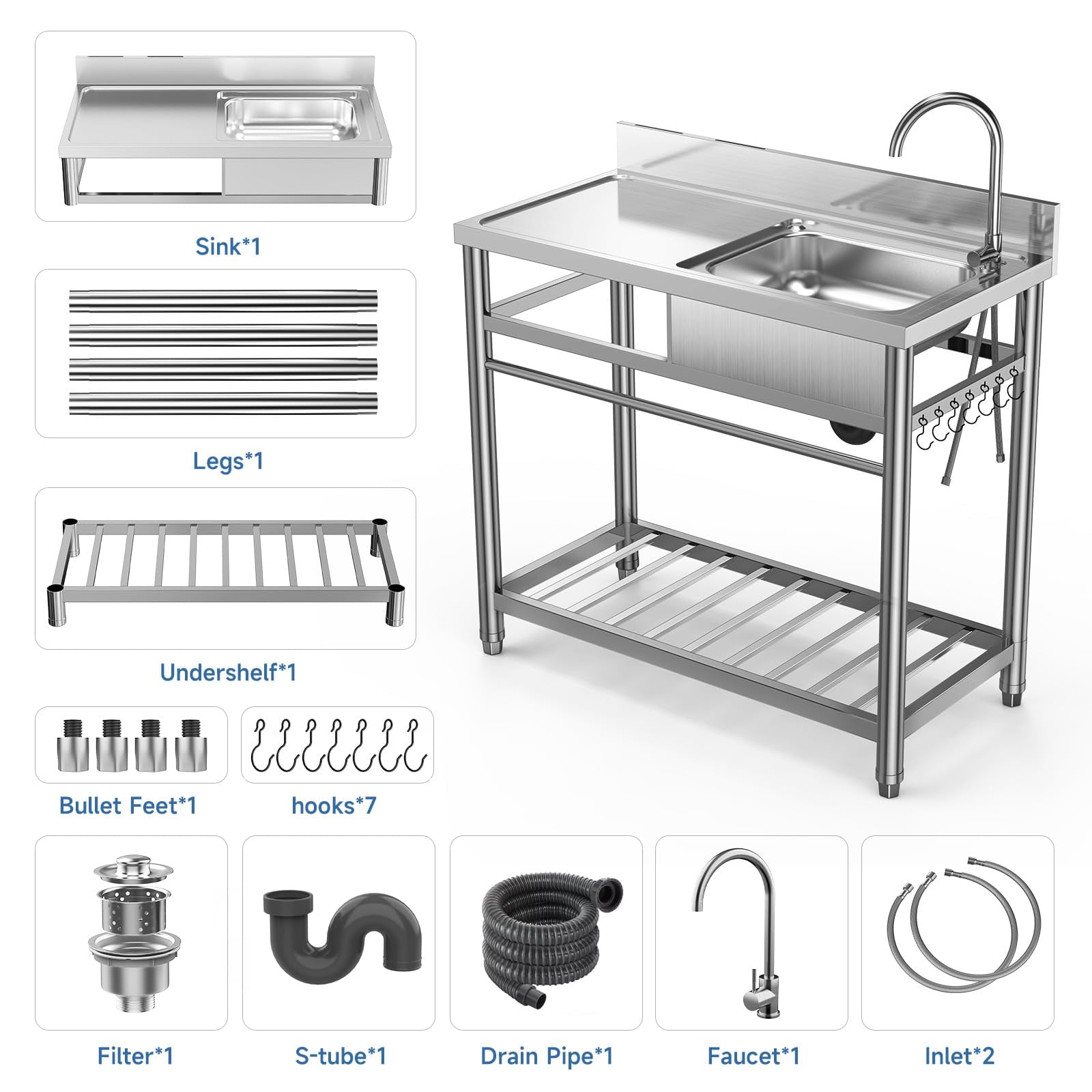 Towallmark Stainless Steel Prep & Utility Sink with Countertop Faucet ...